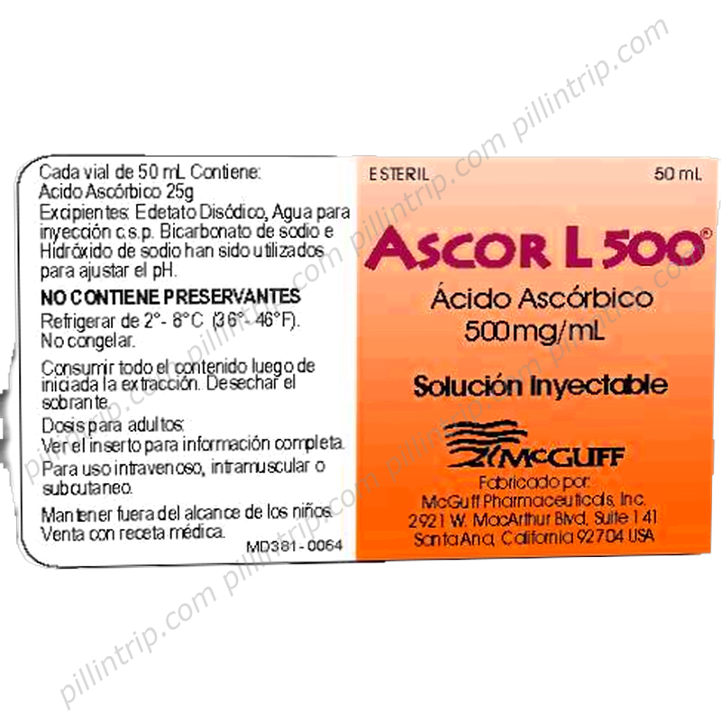 Ascor L 500 : Usos, Efectos Secundarios, Interacciones, Dosis / Pillintrip
